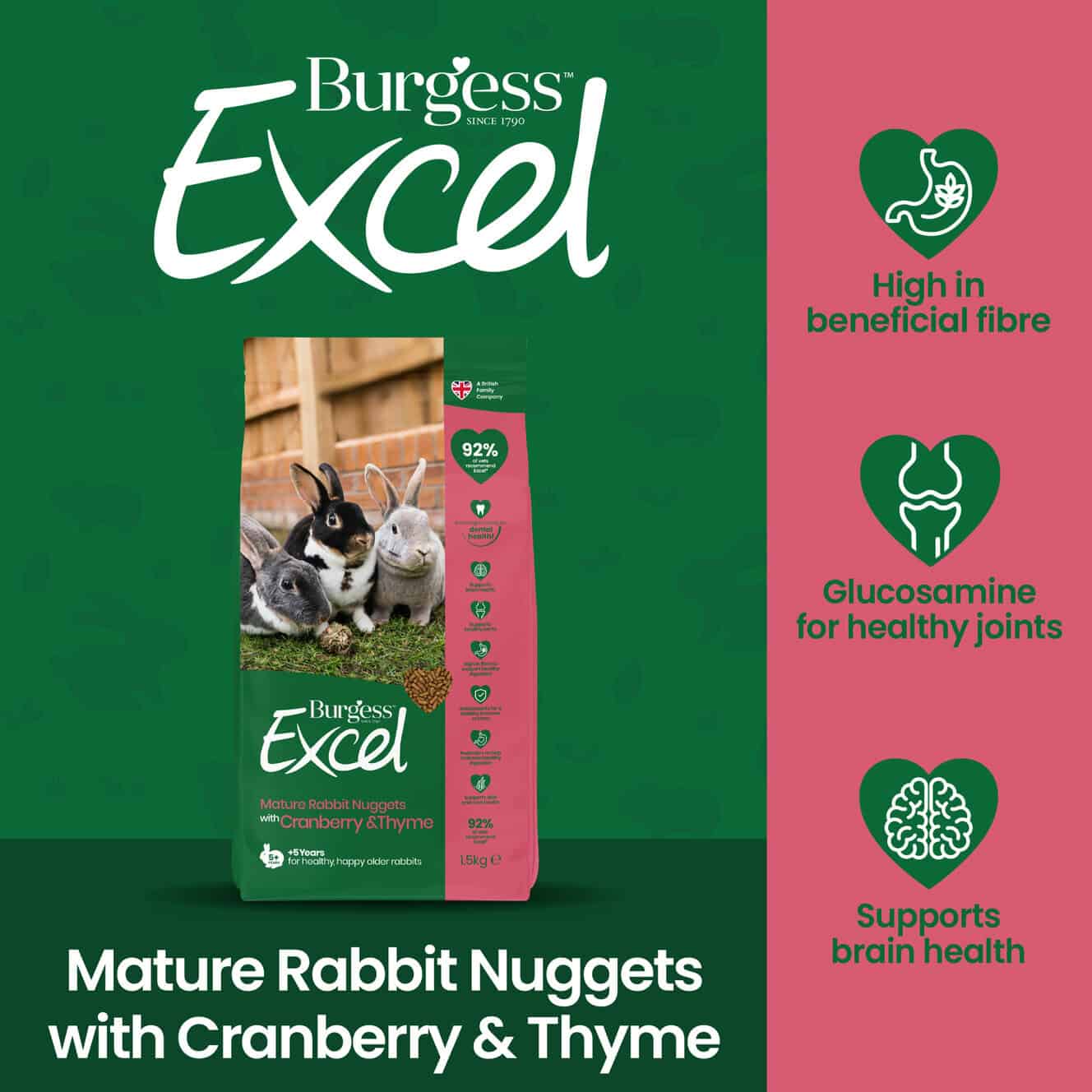 Excel Mature Rabbit Nuggets for Aging | Burgess Pet Care